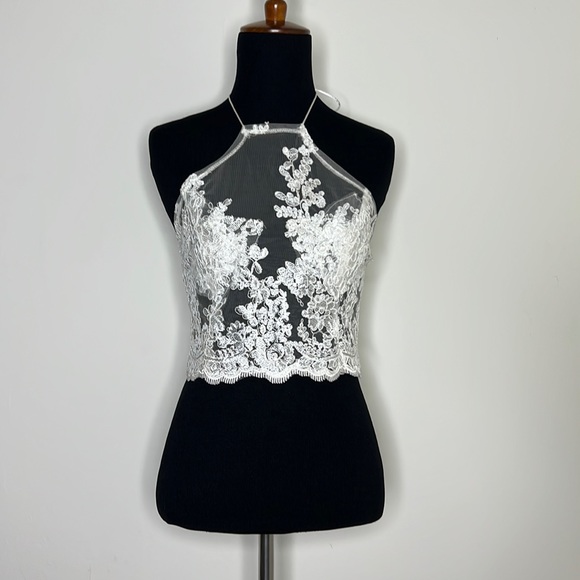 Hot Miami Styles | Tops | Hot Miami Styles Sheer Ivory Halter Mesh Lace ...